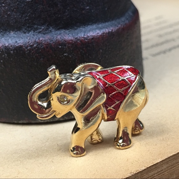 Vintage | Jewelry | Vintage Enamel Rhinestone Elephant Tie Tack Pin ...